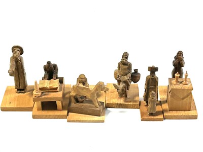 6 Bezalel Israel Carved Olive Wood Miniature Jewish Figures Rare | eBay