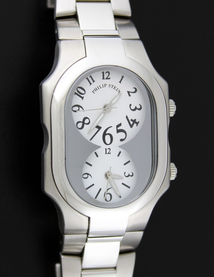 Philip Stein Signature 32mm x 48mm Stainless Steel Dual Time Zone ...