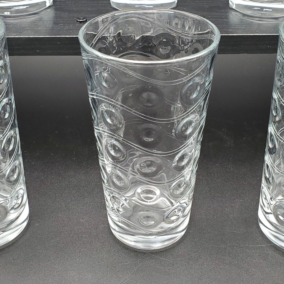 SET of 6 VTG Circleware "COSMO" Highball Clear Glass Tumblers Dot Wave ...
