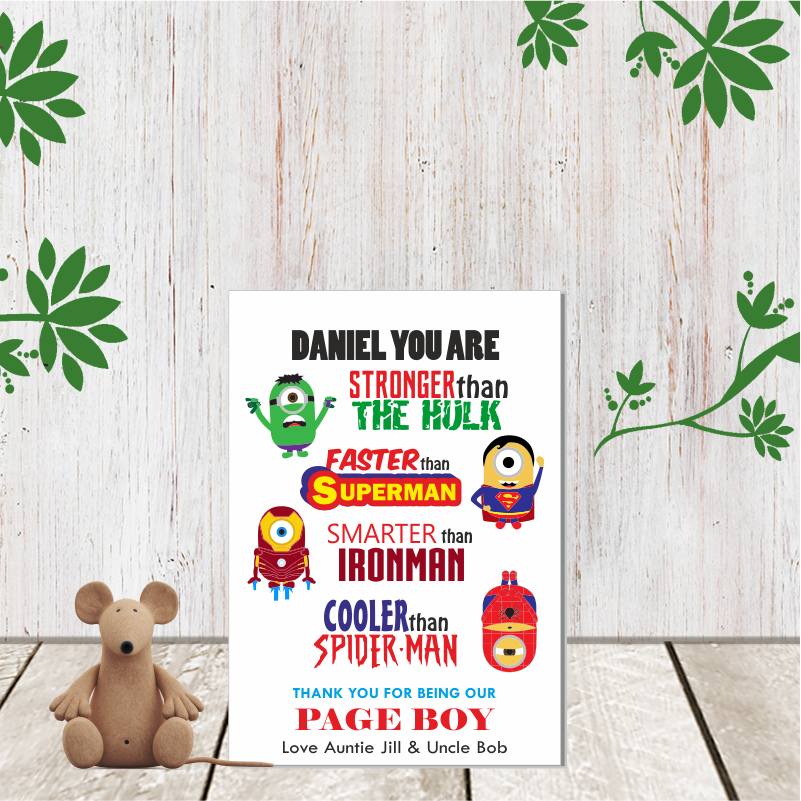 PERSONALISED Minion Superhero Print, Page Boy, Ring Bearer, Usher, Best ...