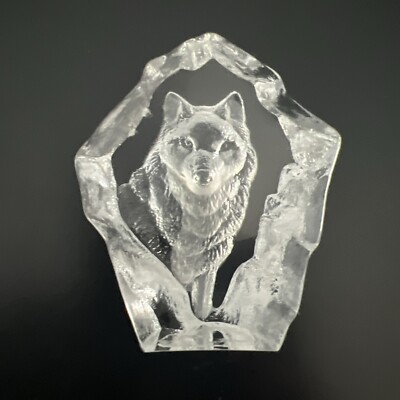 Mats Jonasson Sweden Full Lead Crystal Wolf Paperweight Small 2.5” (Has ...