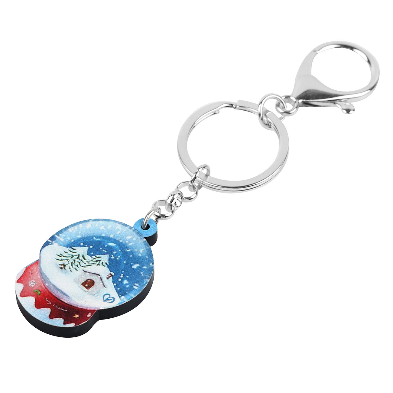Christmas Acrylic Blue Snow House Crystal Ball Keychains Car Bag Key ...