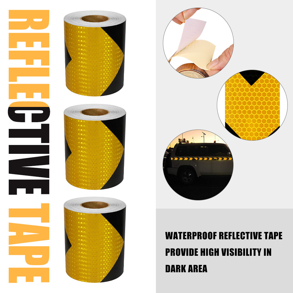 2/3/4 Roll Yellow&Black Reflective Sticker Tape Safety Warning Self ...