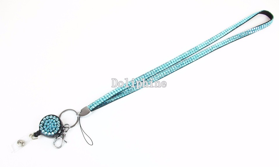 Multi Color Bling Rhinestone Lanyard with Retractable Reel for ID Badge ...