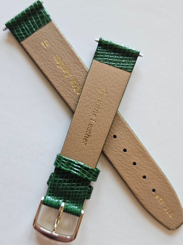 18mm - Green Genuine Leather Watch Band - ( Gold Buckle / Pins Included ...