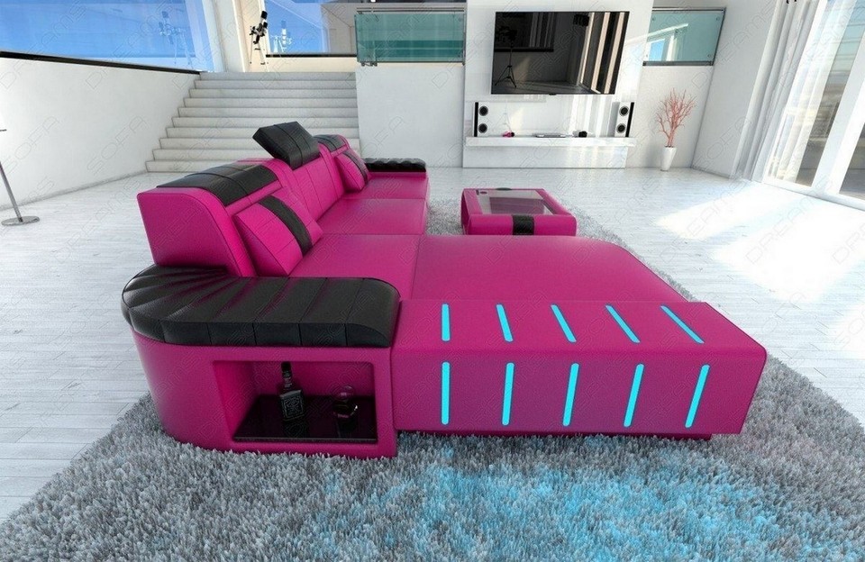 Sofa Ledercouch Modern Wohnlandschaft XXL Ecksofa Ledersofa Couchtisch ...