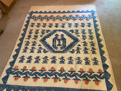 Vintage Wool Fringed Southwestern Santa Fe Style 78" x 54" Blanket | eBay