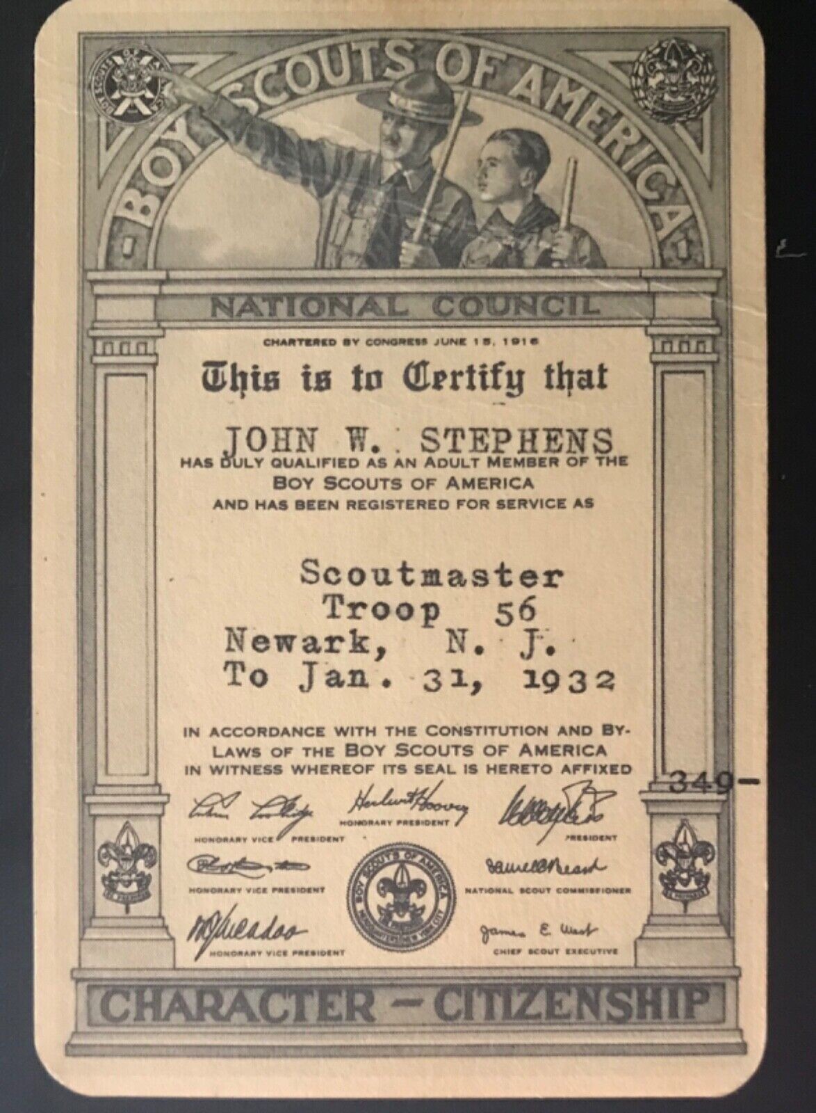 1932 SCOUTMASTER JOHN W STEPHENS NEWARK NEW JERSEY TROOP 56 ...