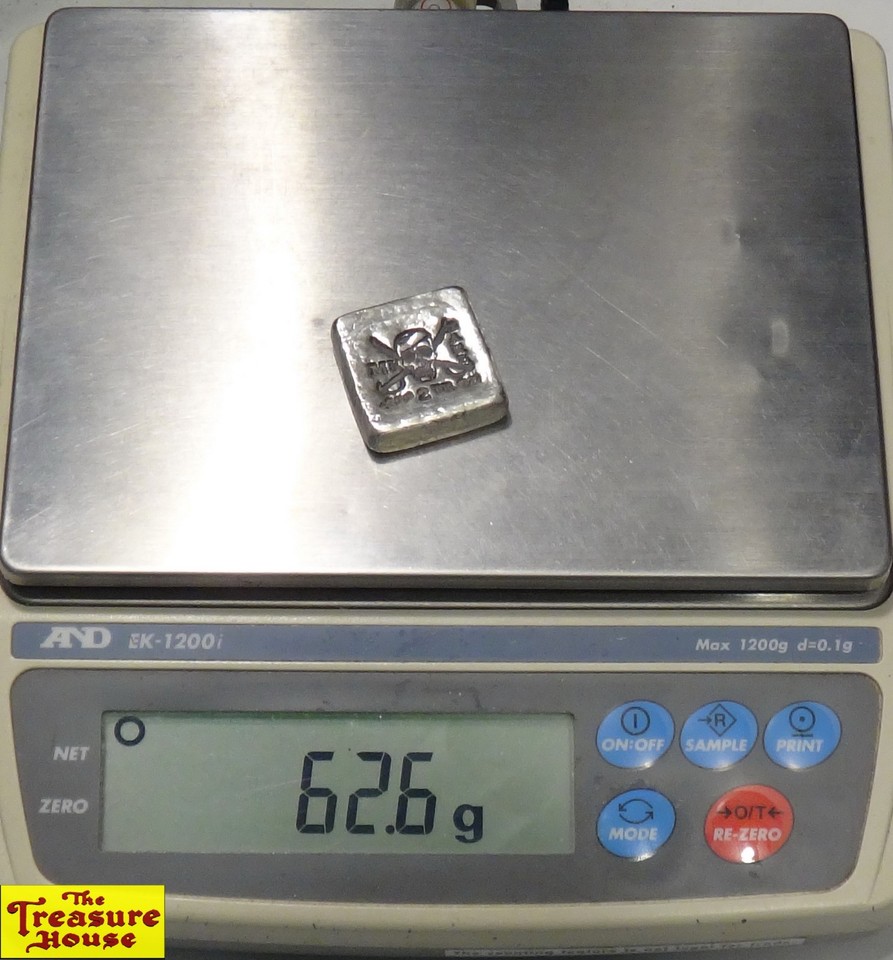 MK BARZ Pirate Square Hand Poured 2 OZ-T Two Troy Ounces .999 Silver ...