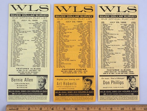 Lot of 3 July 1966 Chicago WLS Official Playlist Silver Dollar Survey ...