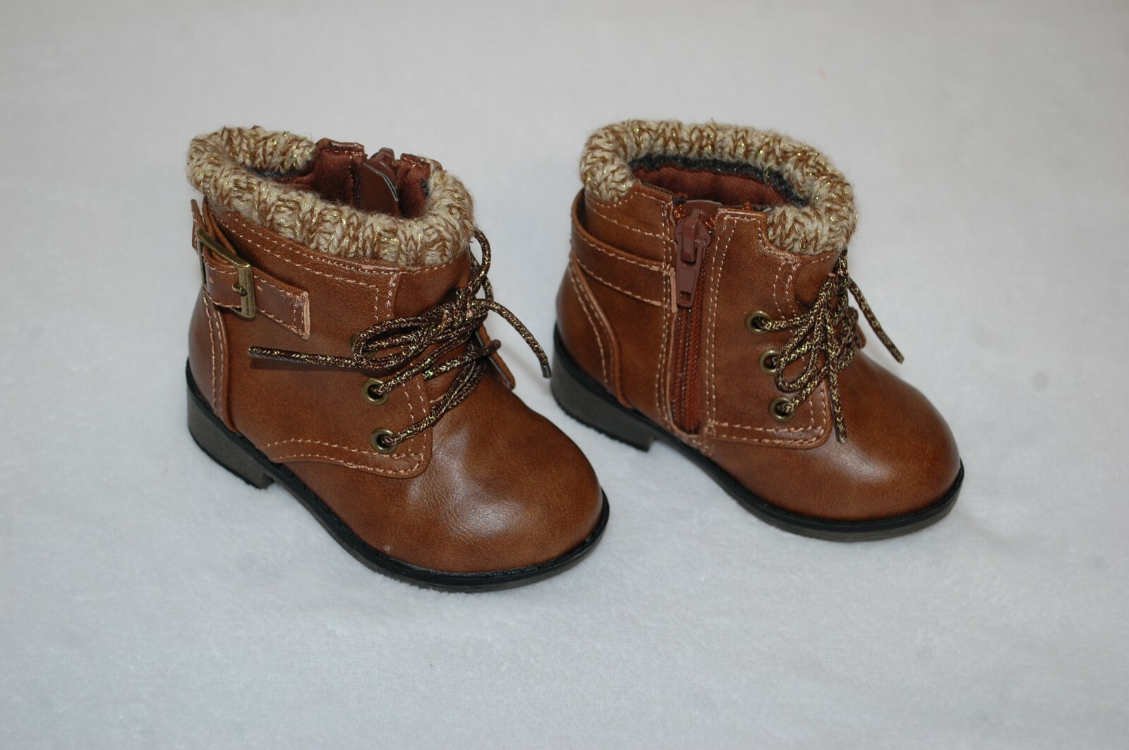 Baby Girls BROWN FALL WINTER BOOTS Cable Knit Trim BUCKLES Zipper ...
