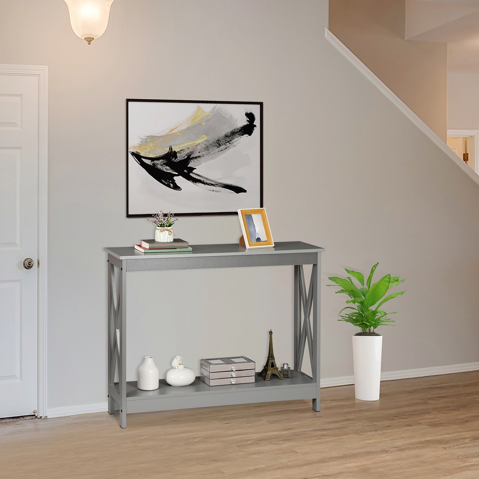 2-Tier Narrow Console Table for Entryway Storage Shelf Modern Accent ...