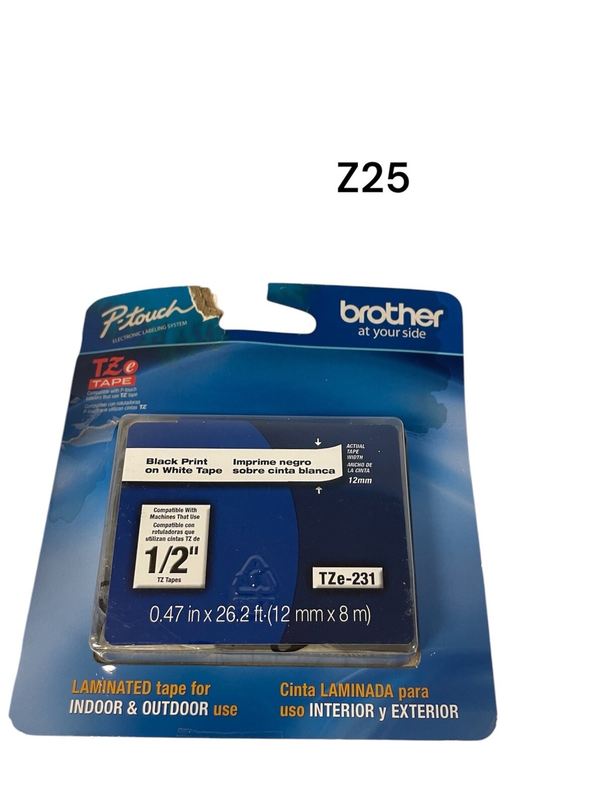 Genuine Brother TZe-231, 1/2" Black on White P-Touch TZ tape ...