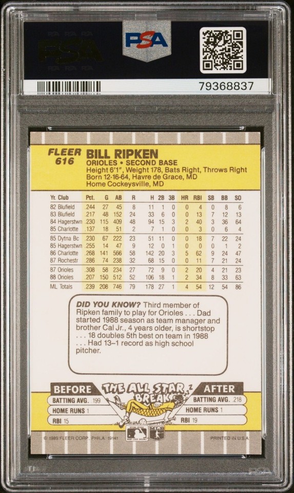 1989 PSA NM-EX 8 Fleer Bill Ripken #616 FF Error | eBay