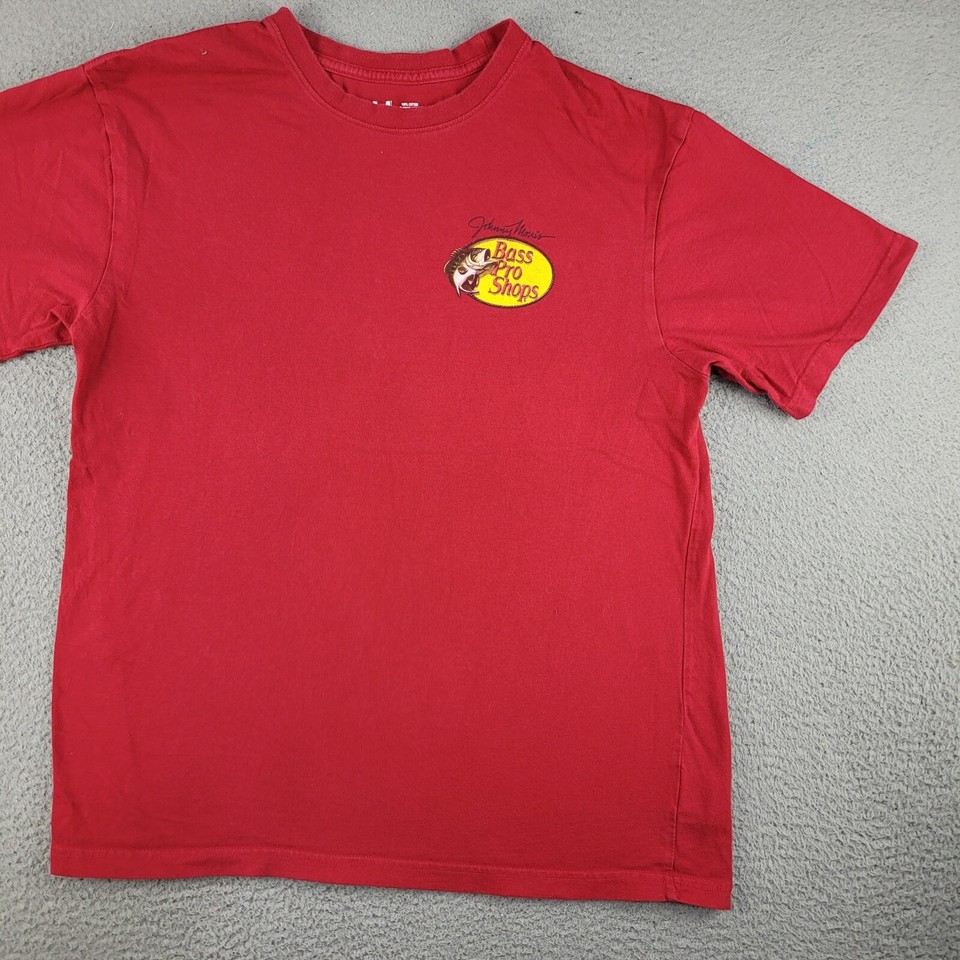 Bass Pro Shops Shirt Men Medium Red Crew Neck Fishing Outdoor Casual ...