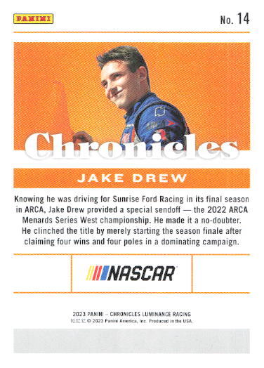 2023 Chronicles Racing Jake Drew #14 RC | eBay