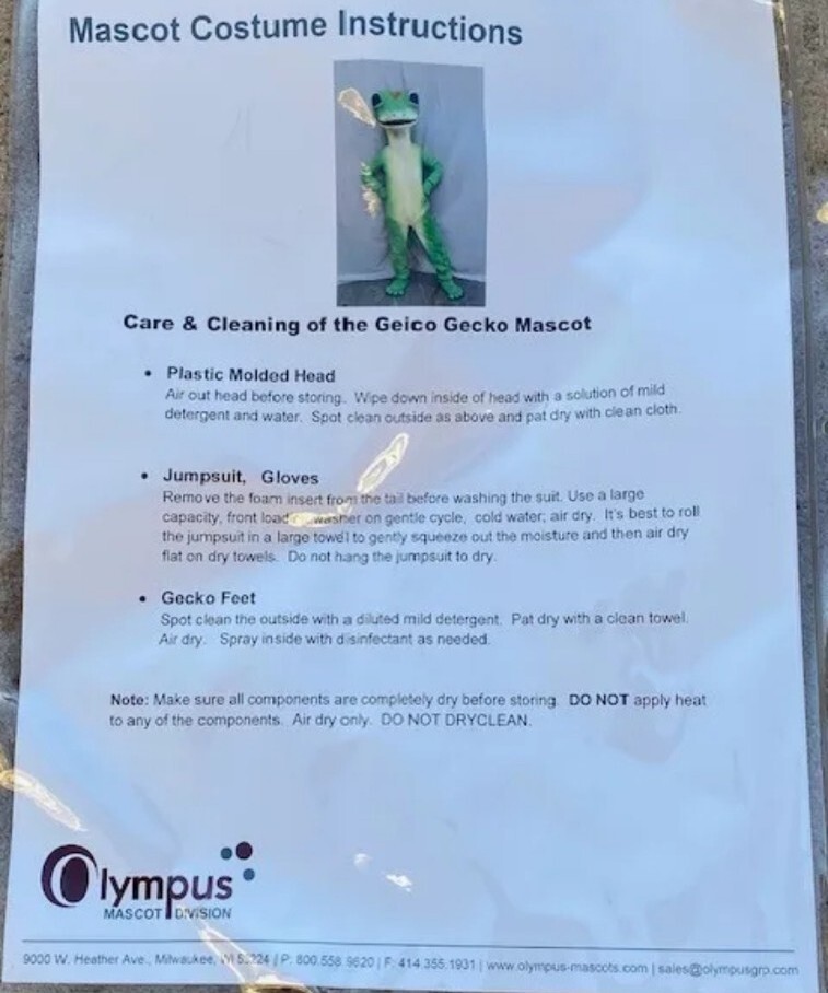 Geico Gecko Mascot Costume by Olympus Mascot Division | eBay