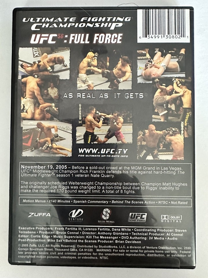 UFC: 56 Full Force PPV DVD Hughes, Quarry, Diesel Riggs, Franklin 2006 ...