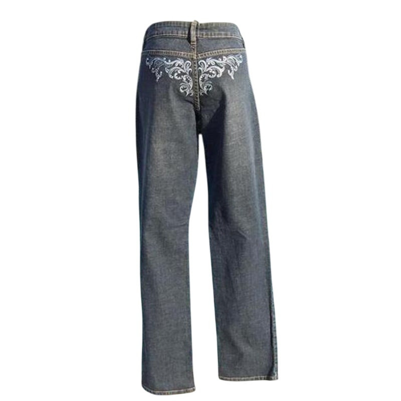 Cache Embroidery Rhinestone Embellished Dark Jean Straight Pant Stretch ...