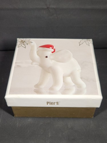 Pier 1 blown glass Christmas trunk up Santa hat elephant figurine in ...