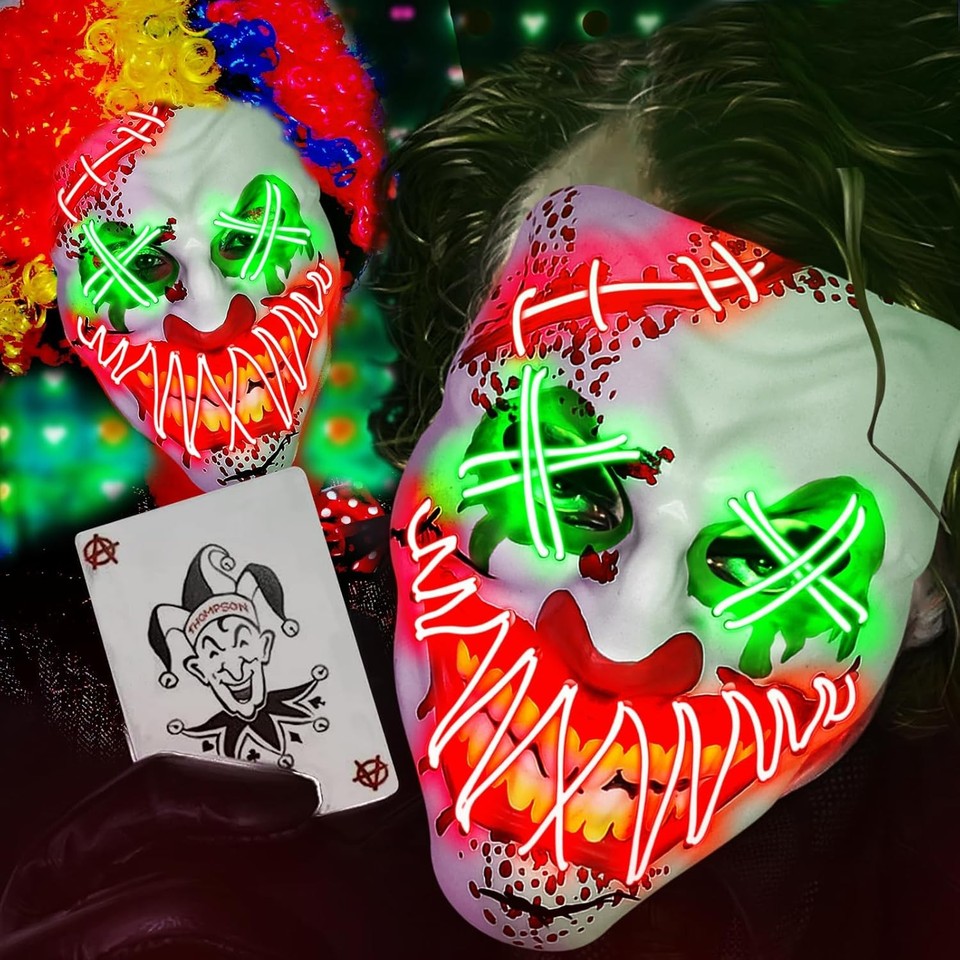 Halloween LED Clown Mask for Aldult & Kids，EL Wire Scary Purge for ...