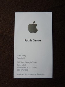 Apple Store Employee Business Card - Sam Sung, Pacific Centre ...