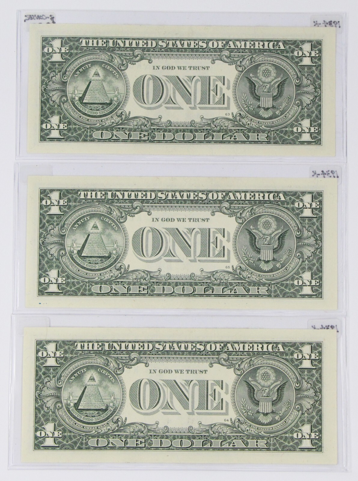 Lot of 3 2009 Sequential Serial Number 1$ Dollar Federal Reserve Notes ...