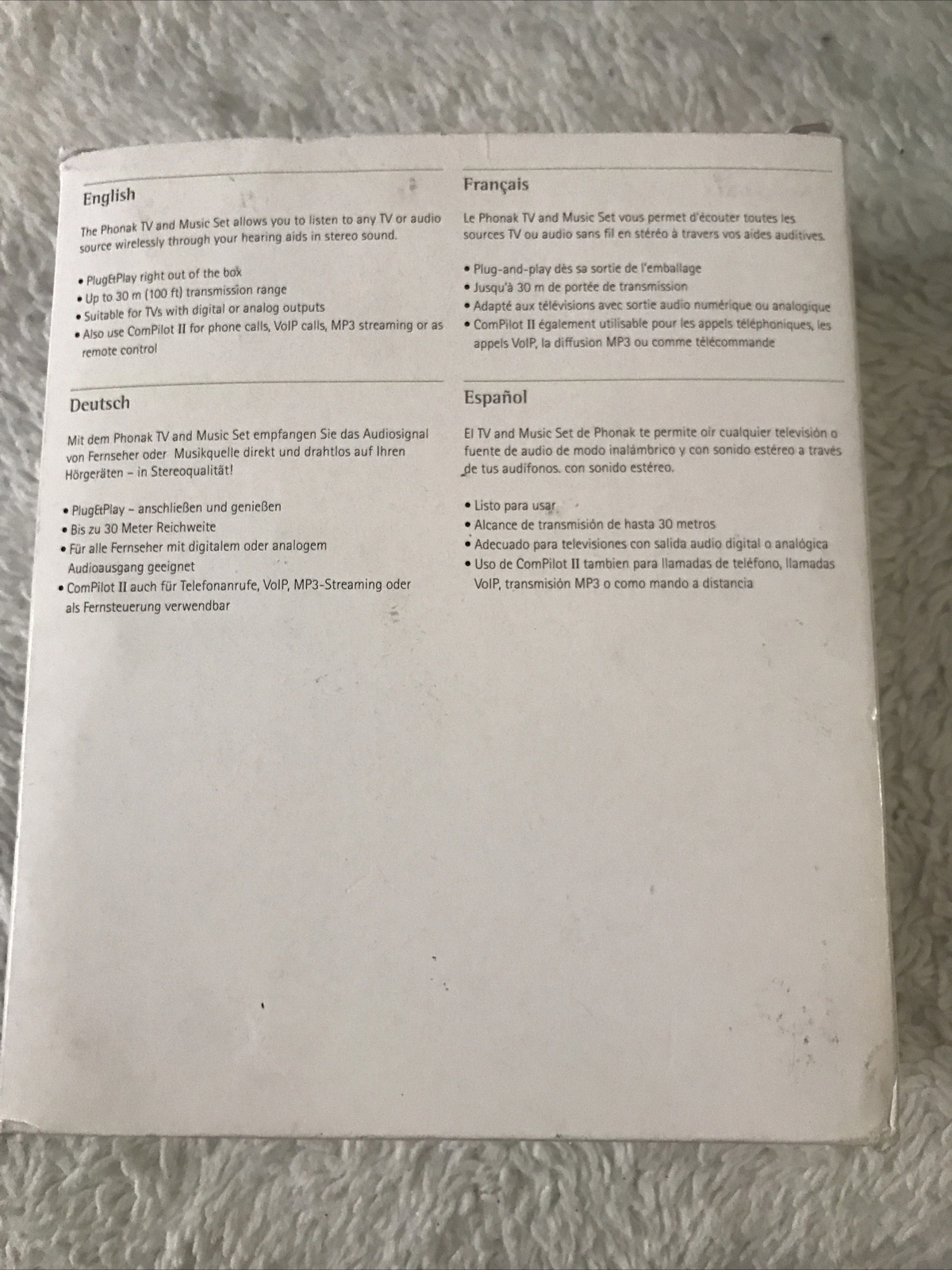 Phonak ComPilot II with Phonak TV Link II Base Station TV and Music Set ...