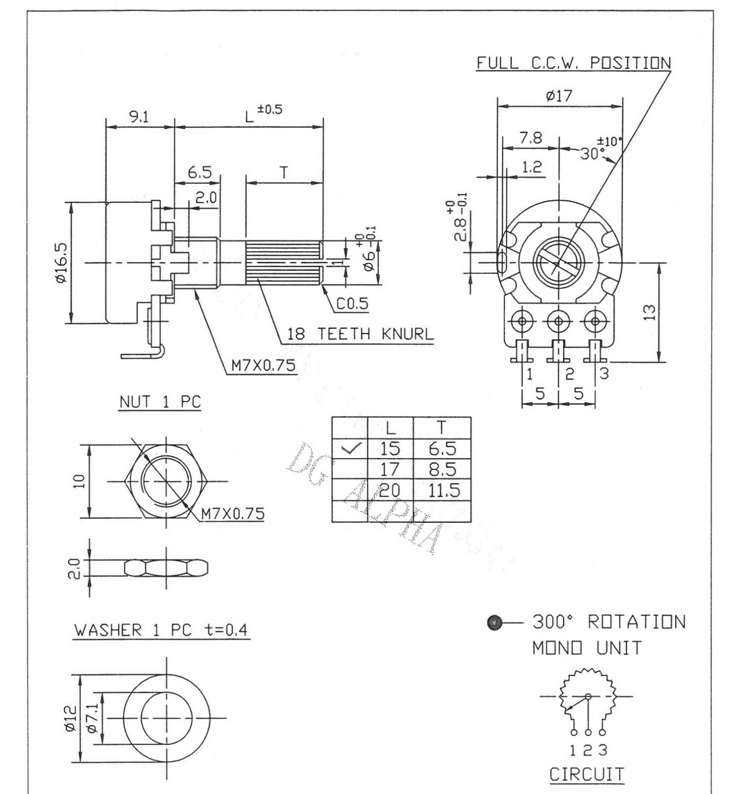 5 Pcs Alpha 100kb / B100K Linear Pot Potentiometer 15mm Shaft 1/4w ...