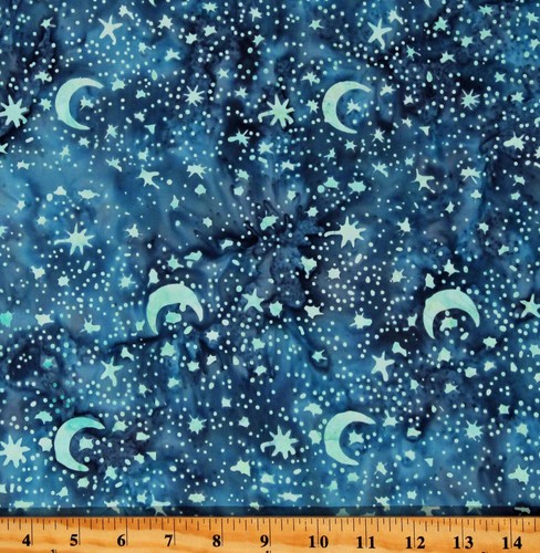 Cotton Batiks Stargazer Sky Moons Stars Blue Fabric Print by Yard D180 ...