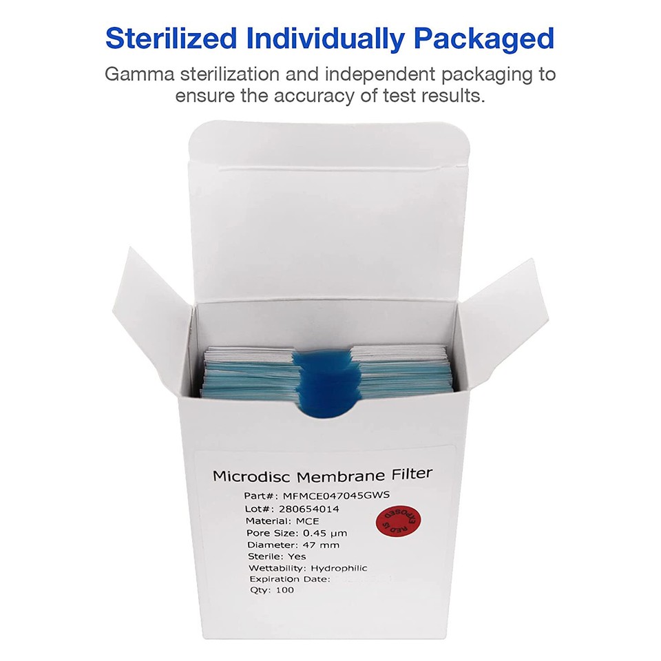 Sterile MCE Membrane Filters w/ Absorbent Pads Black Grid 47mm, 0.45um ...