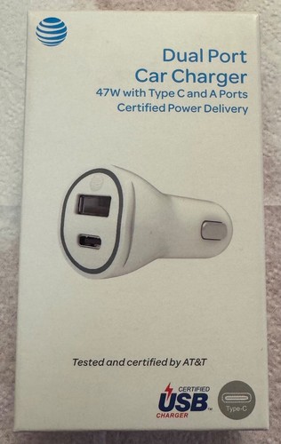 AT&T Dual Port 47W Power Car Charger (USB-C + USB-A) - White - NEW | eBay