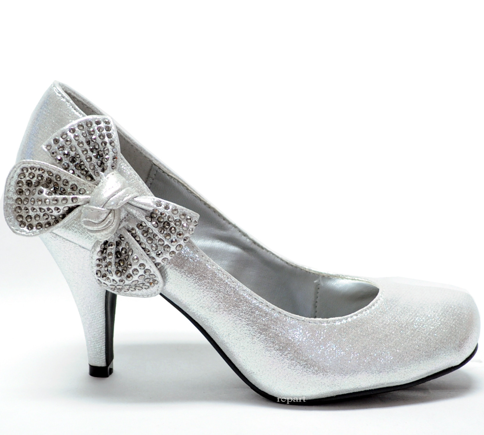 New women's shoes round toe pumps pearl suede bow details silver formal ...