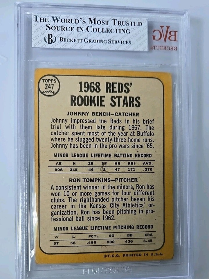 1968 TOPPS JOHNNY BENCH/RON TOMPKINS ROOKIE STARS BVG 3 🔥⚾️🏆 | eBay