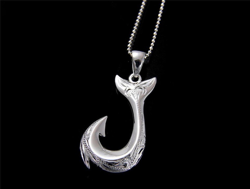 STERLING SILVER 925 HAWAIIAN SCROLL ENGRAVED FISH HOOK PENDANT 17MM | eBay