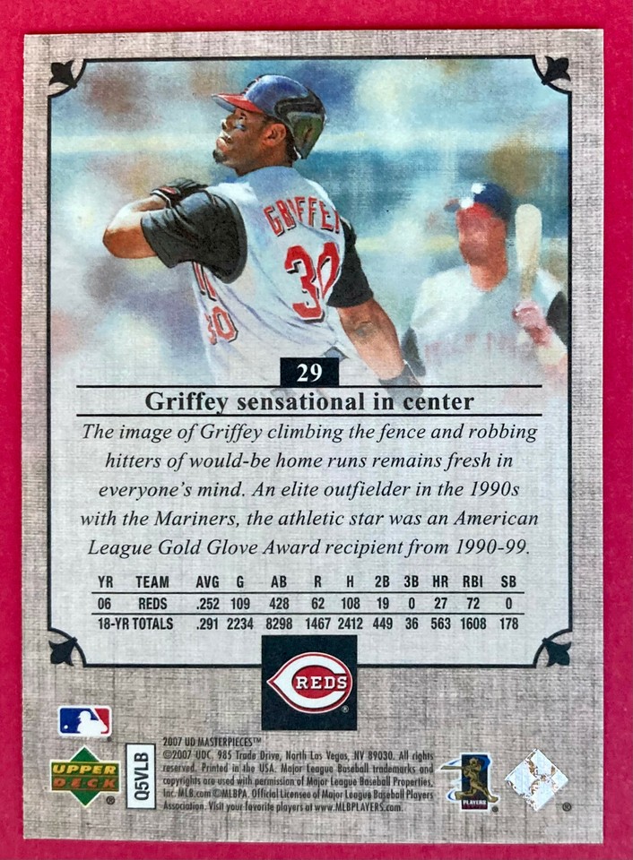 2007 UD Masterpieces Ken Griffey Jr. #29 Baseball Card Cincinnati Reds ...