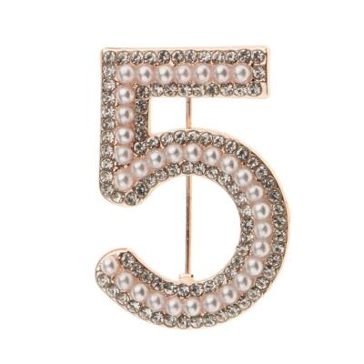 Fashion Women Crystal Rhines Pearl Number 5 Brooch Pin Jewelry | eBay ...