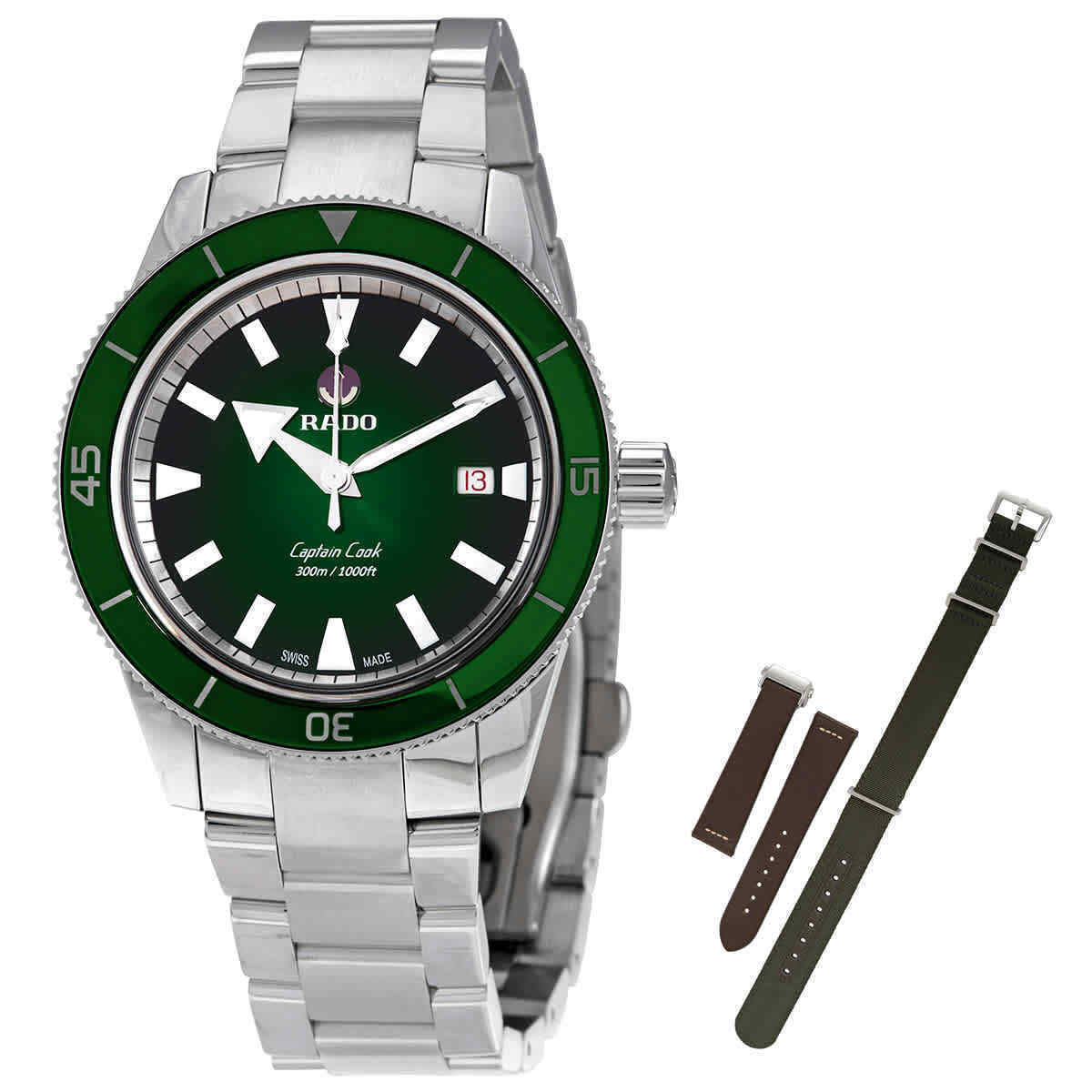 Rado Captain Hook 42mm Green Dial Silver Stainless Steel Strap Watch ...