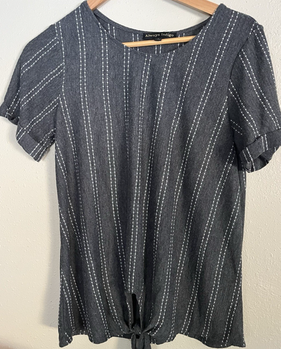 Always Indigo Women's Gray Blouse Shirt Top Short Sleeve Size Small | eBay