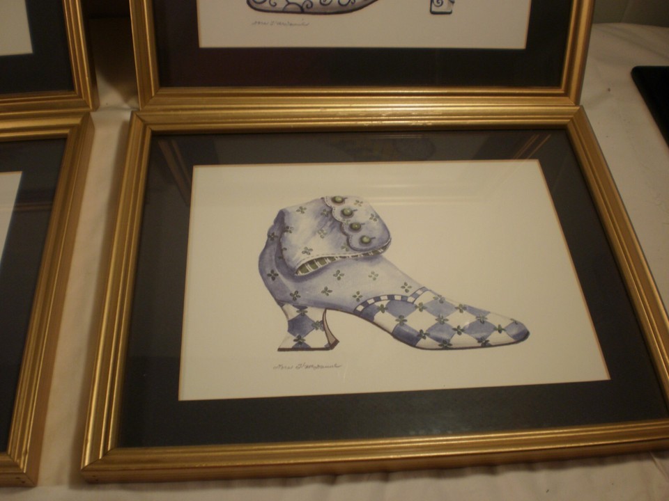 Watercolor Painting Victorian Shoe by Dora T McDaniel Framed Signed ...