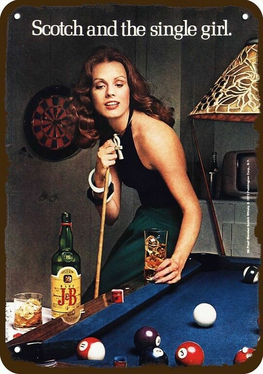 1973 J&B SCOTCH & BILLIARDS Sexy Woman Vntg-Look DECORATIVE REPLICA ...