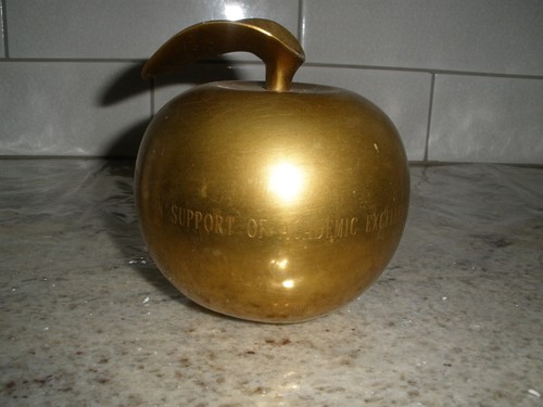 IN SUPPORT OF ACADEMIC EXCELLENCE GOLD COLORED APPLE PAPERWEIGHT | eBay