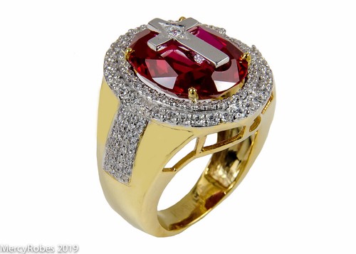 Mens Clergy Apostle Ring (MRG2031 G-R) Red Ruby, Sterling Silver w/Gold ...