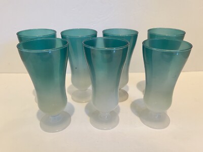 Vintage 7 Teal Blendo Frosted Glass Parfait Soda Sundae Glasses | eBay