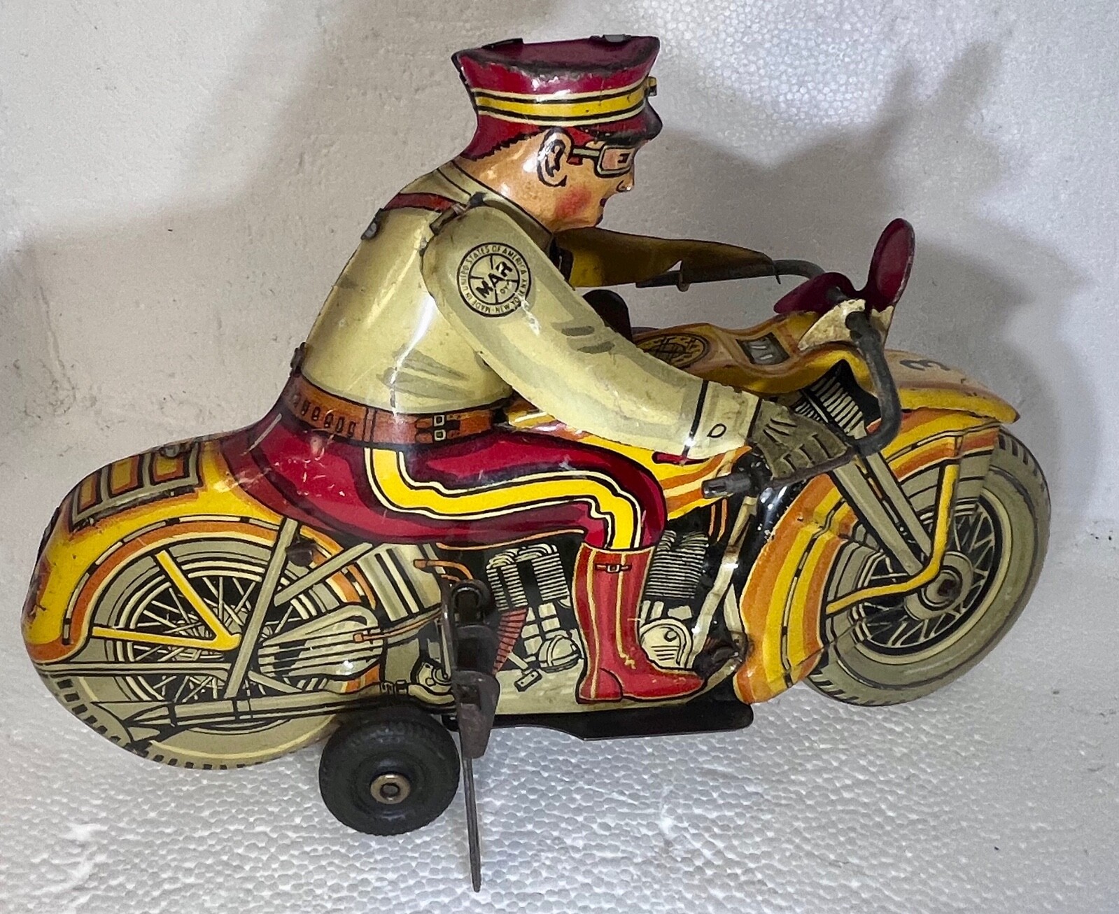 1940 MARX TIN WINDUP PA STATE TROOPER #3 HARLEY DAVIDSON MOTORCYCLE ...
