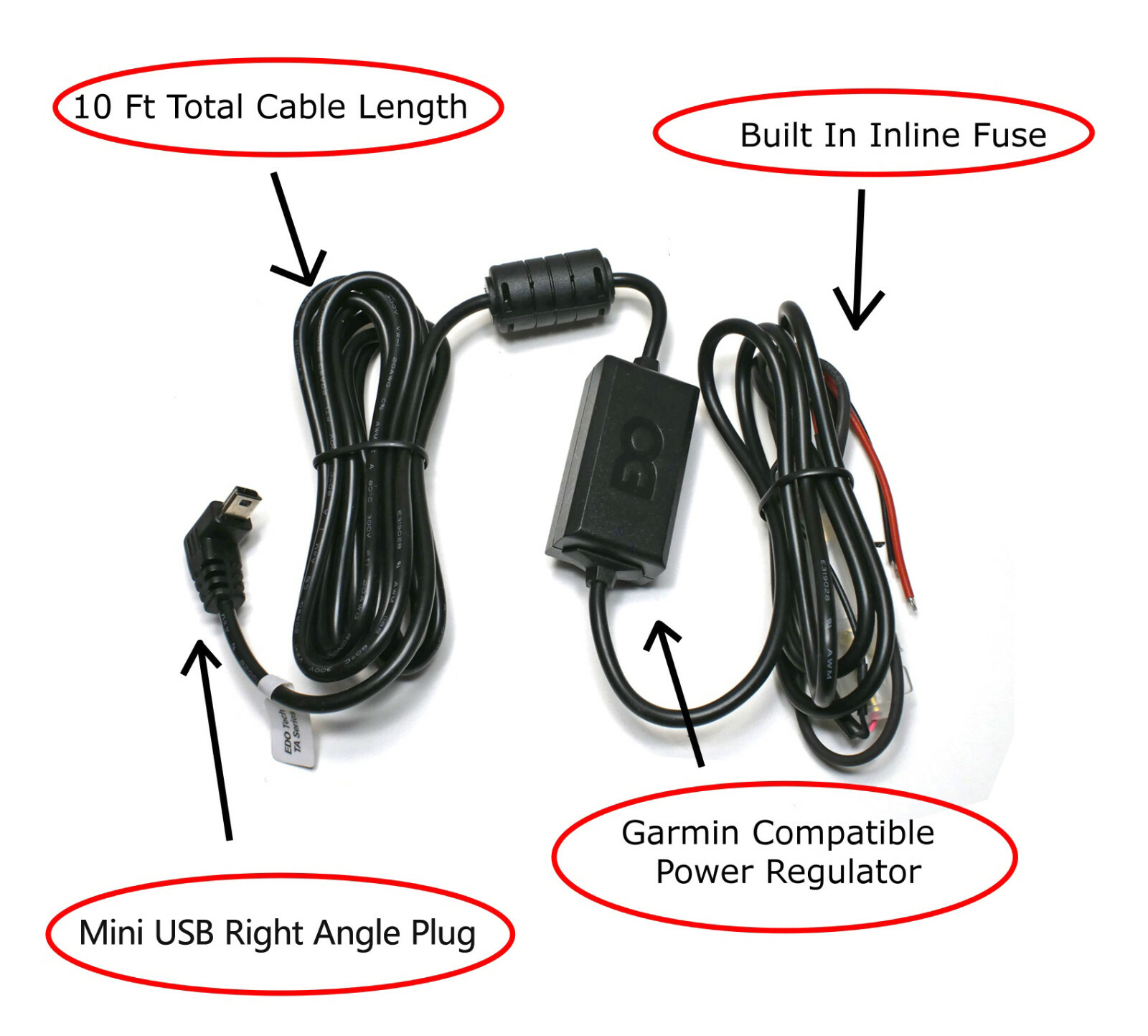 Hardwire USB Car Charger Power Cord Kit for Garmin nuvi 2505 2508 2507 ...
