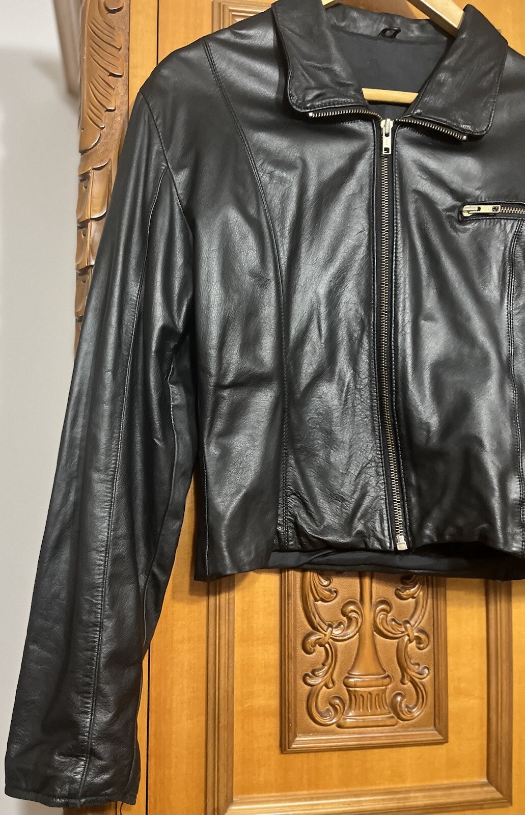 Vintage Leather Jacket Coat Women’s Black Short Motorcycle Jacket ...