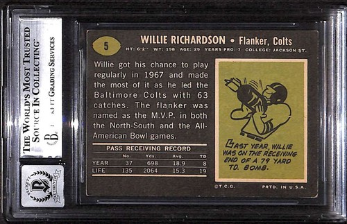 1969 Topps 5 Willie Richardson BGS Auto 10 Autographed BVG Authentic C95479 | eBay