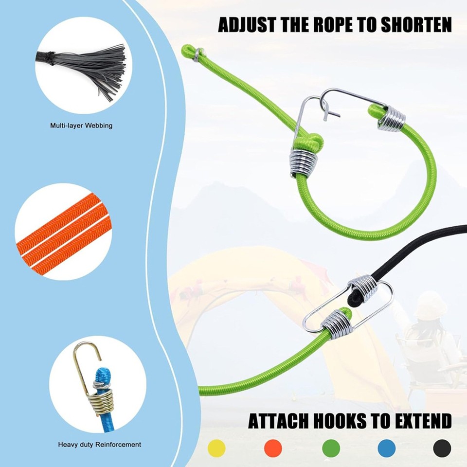 Small Bungee Cords with Hooks 60 Pack, Adjustable Rubber Elastic Cords ...