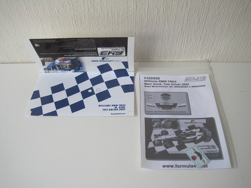 Formula43 1/43 Williams BMW FW24 M. Gene - Inlay Card & Decals (F43D028 ...